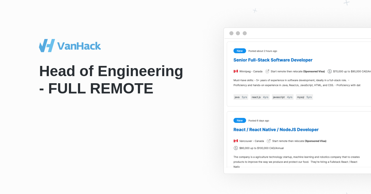 Head of Engineering - FULL REMOTE - VanHack